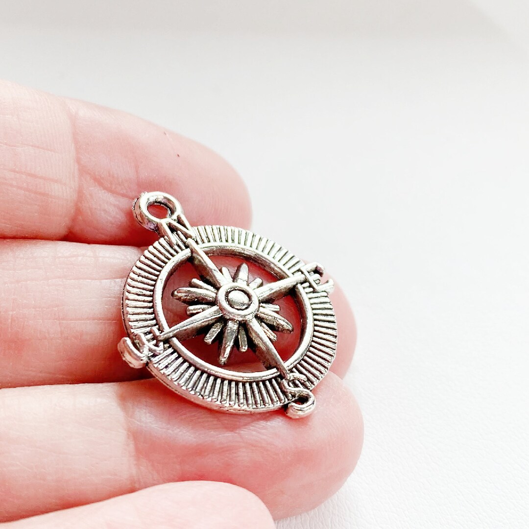 Compass Charm, Antique Silver Compass Charm, Nautical Charm, Charms for ...