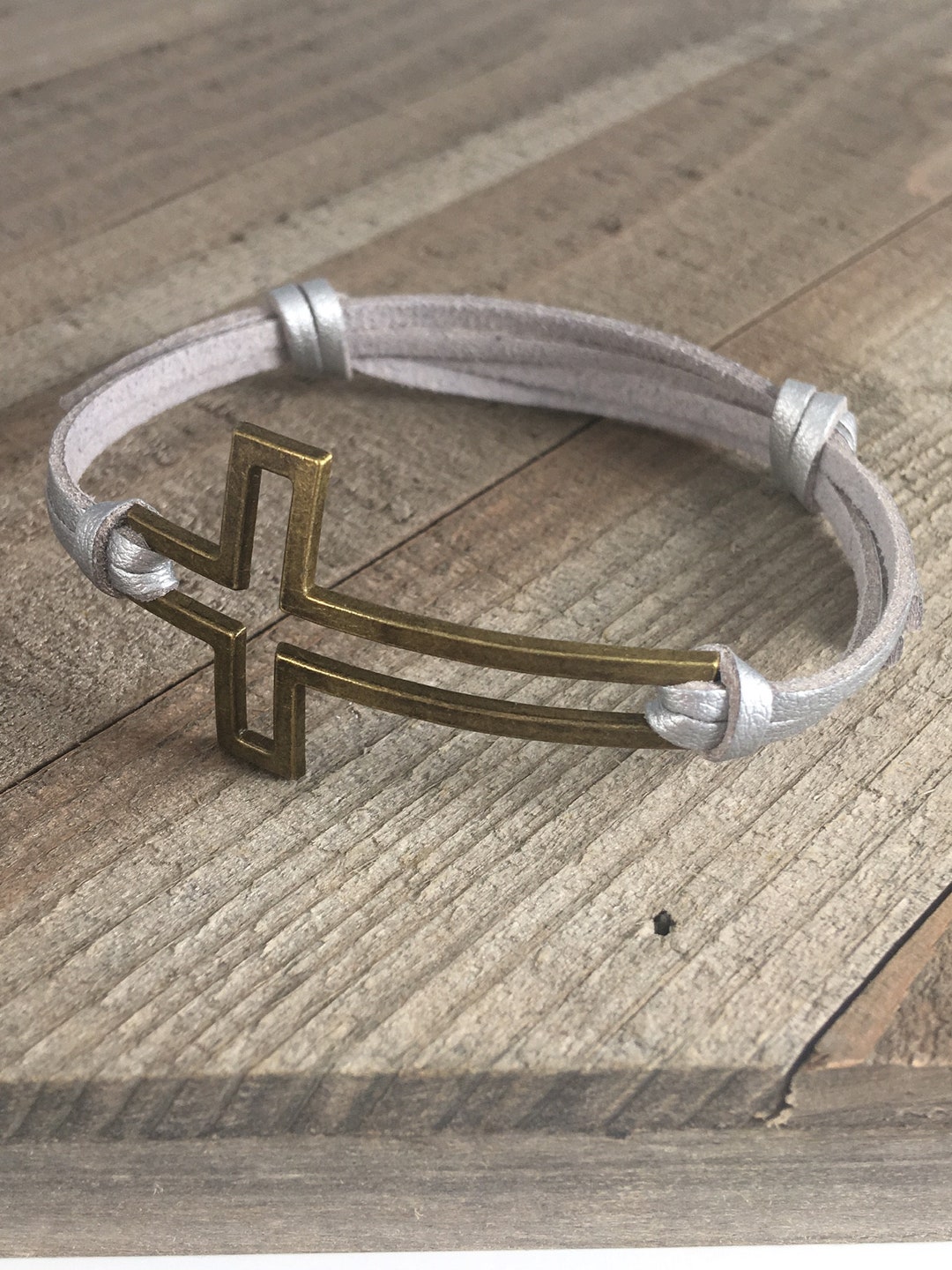 Open Cross Bracelet. Sideways Cross Bracelet. Leather Cross Bracelet ...
