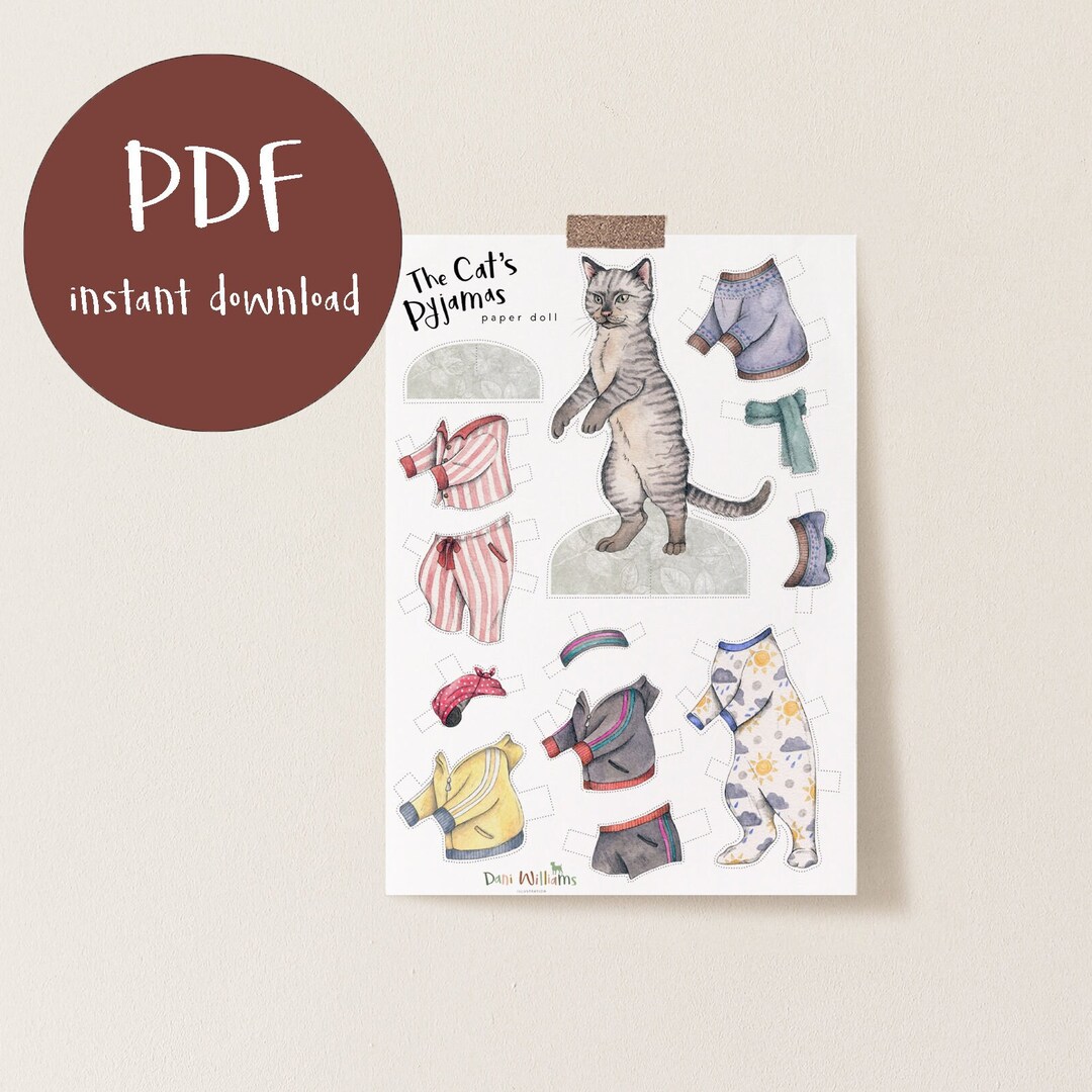Cat Paper Doll Cut Out Instant Download - Etsy