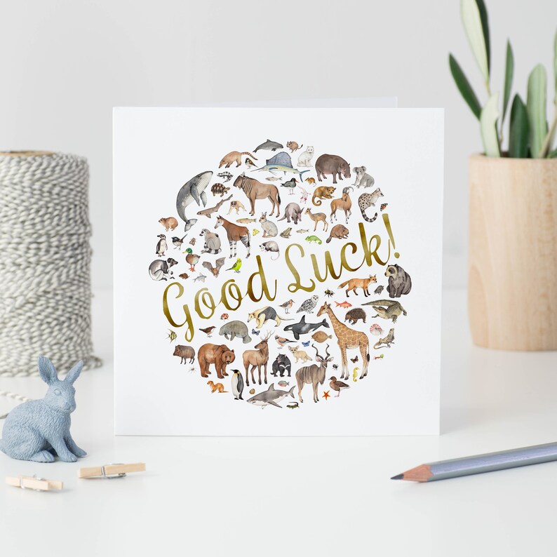 Good Luck Card With Animal Illustrations - Etsy