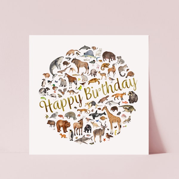 Birthday Card Animal - Etsy