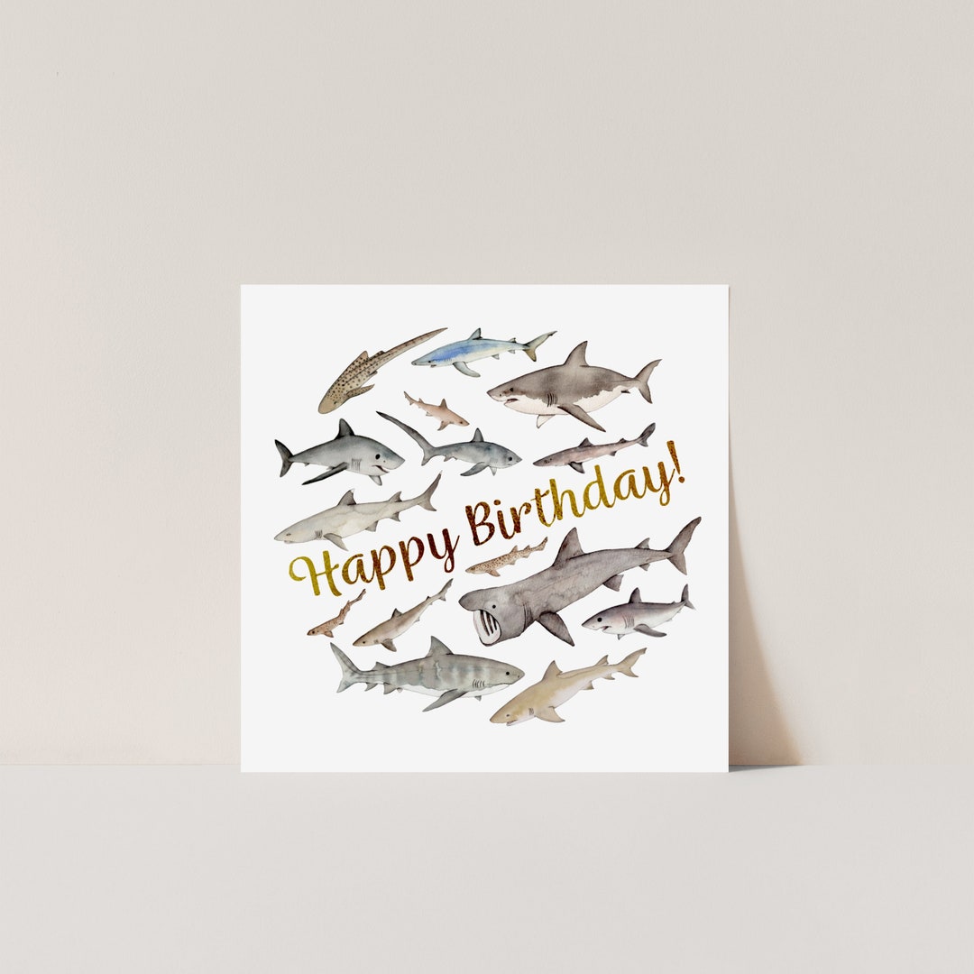 Shark Birthday Card - Etsy