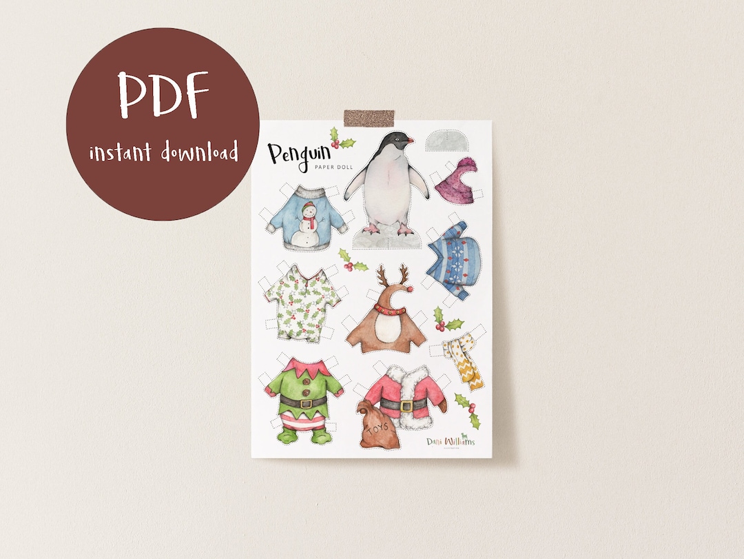 Christmas Penguin Paper Doll Digital Download - Etsy