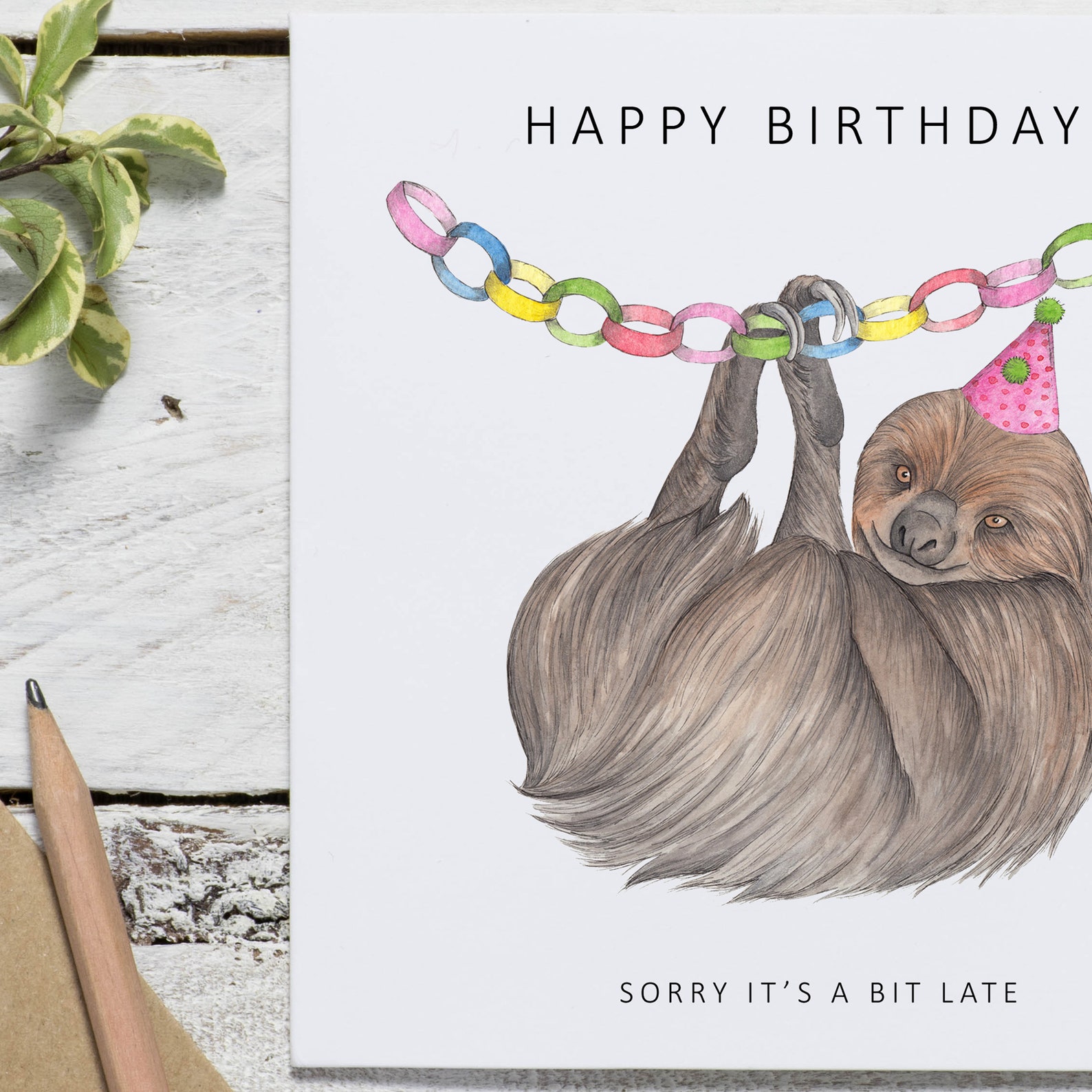 Sloth birthday card sorry it's late card | Etsy
