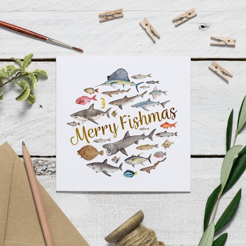 Merry Fishmas fish Christmas card | Etsy