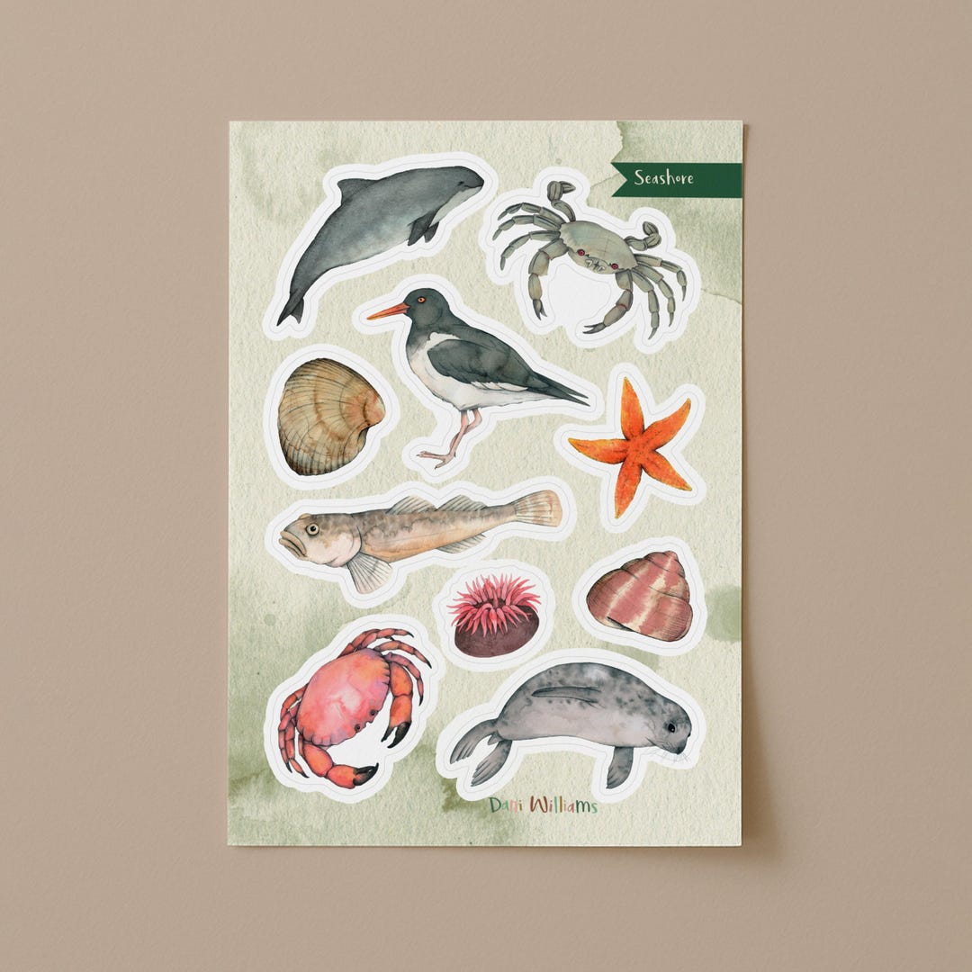Seashore Animal Sticker Sheet - Etsy UK