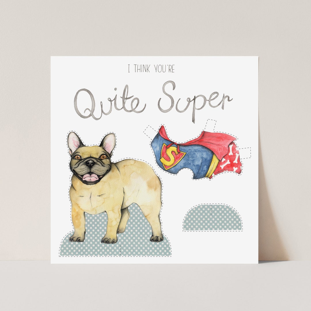 French Bulldog Paper Doll Card - Etsy