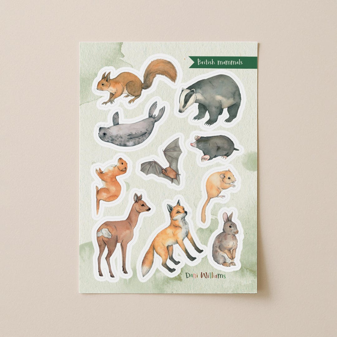 British Mammals Animal Sticker Sheet - Etsy