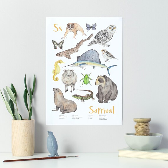 Animal Alphabet Print Personalised Wall Art - Etsy