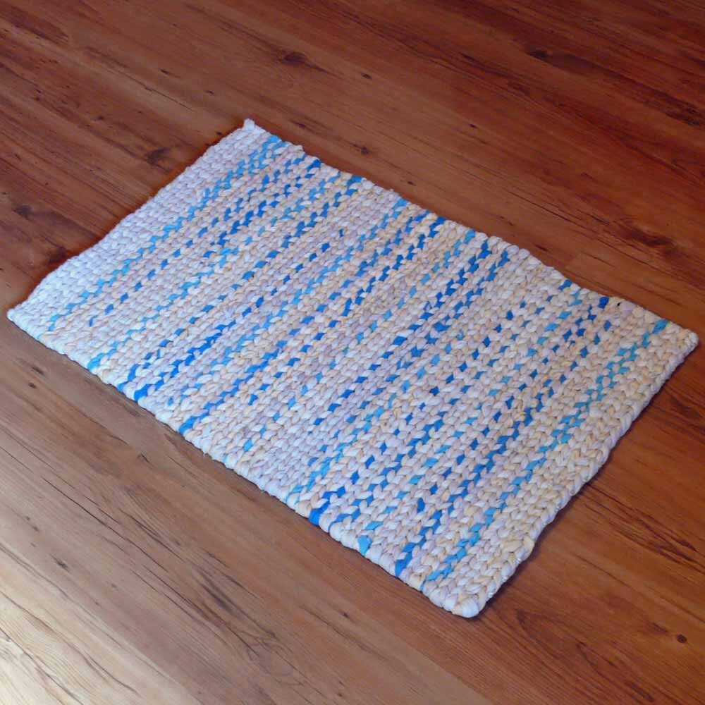 Electric Blue and Honey Cream Twined Rag Reversible Rug | Etsy