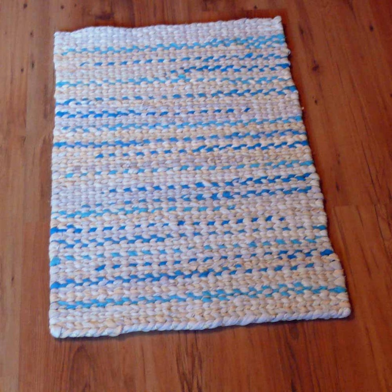 Electric Blue and Honey Cream Twined Rag Reversible Rug | Etsy