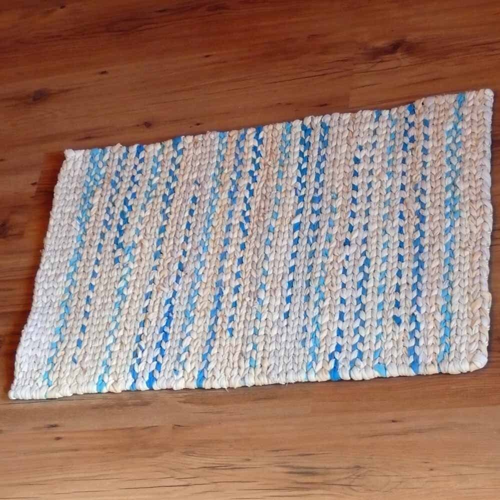 Electric Blue and Honey Cream Twined Rag Reversible Rug | Etsy