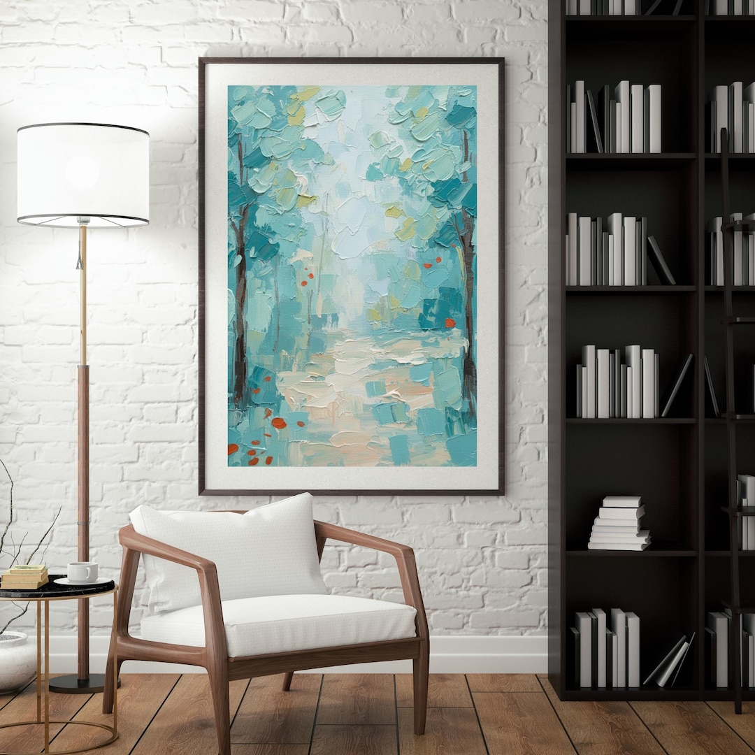 Abstract Forest Path A3 Digital Poster | Pastel Green Blue Textured ...