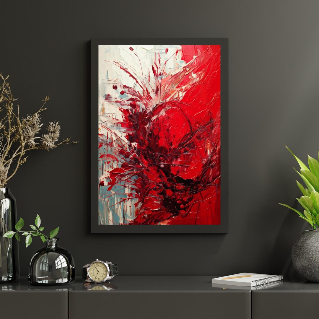 Abstract Red Painting Digital Product - Brushstrokes, Swirls Impasto ...