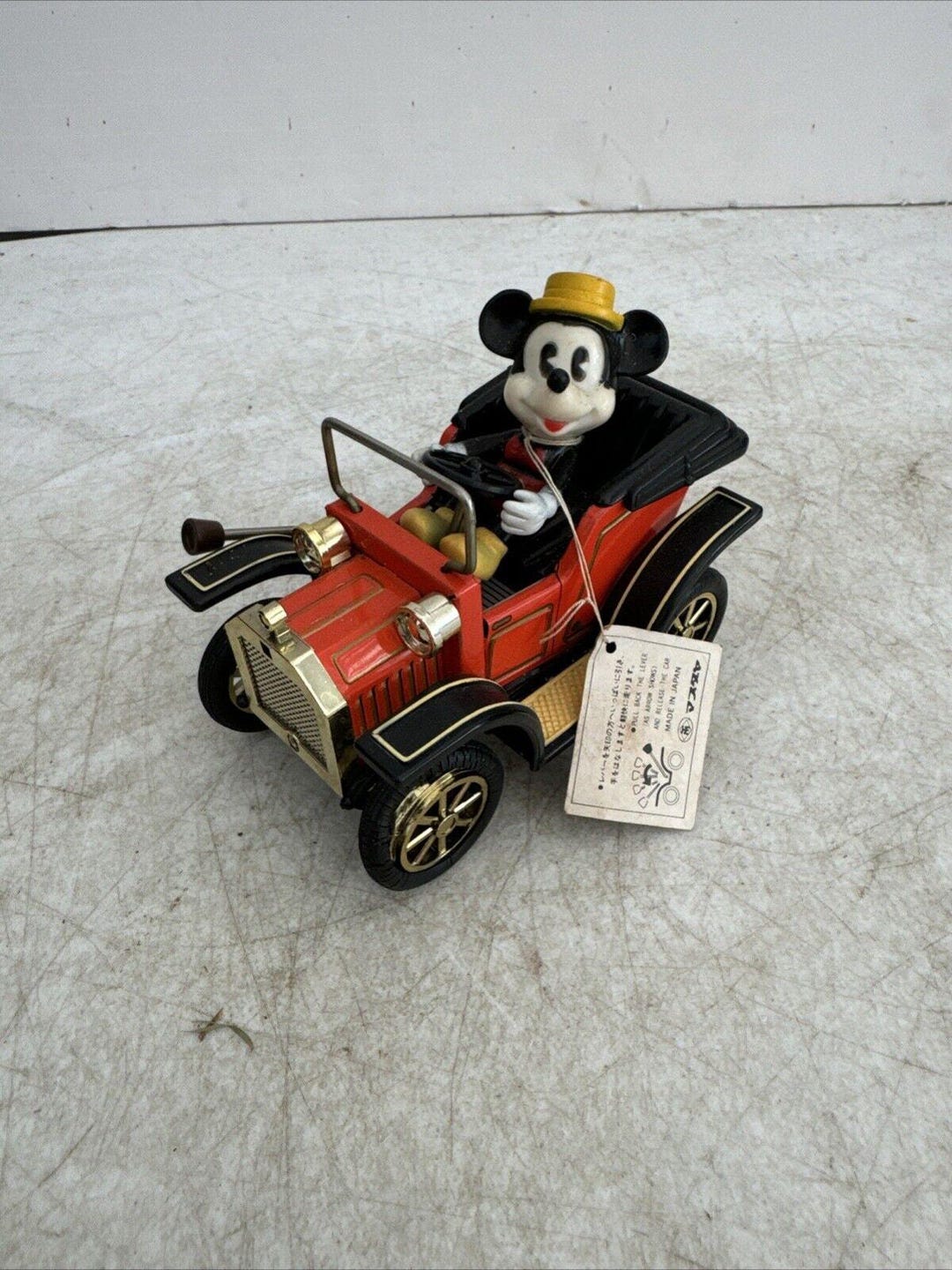 Vintage 1981 Walt Disney Mickey Mouse 1908 Lever Toy Car Tin Masudaya ...