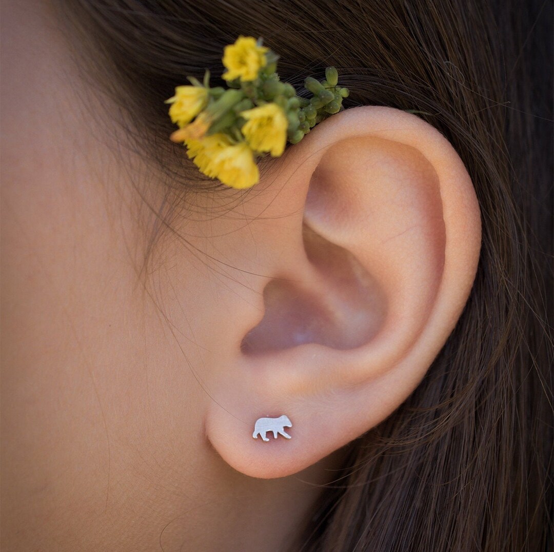 Bear Stud Earrings Walking Bear Cub Studs Grizzly Bear - Etsy