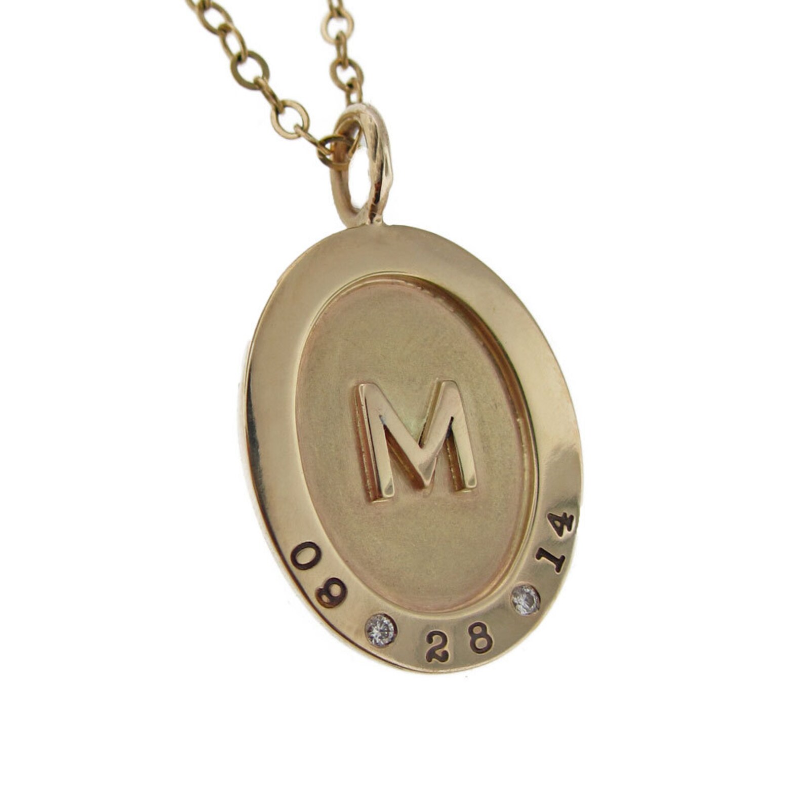 Solid Gold Letter Pendant Personalized 14K Oval With Wide - Etsy