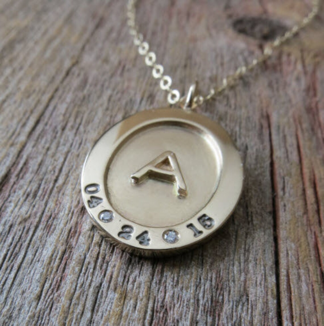 Solid Gold Letter Pendant Personalized 14K Oval With Wide - Etsy