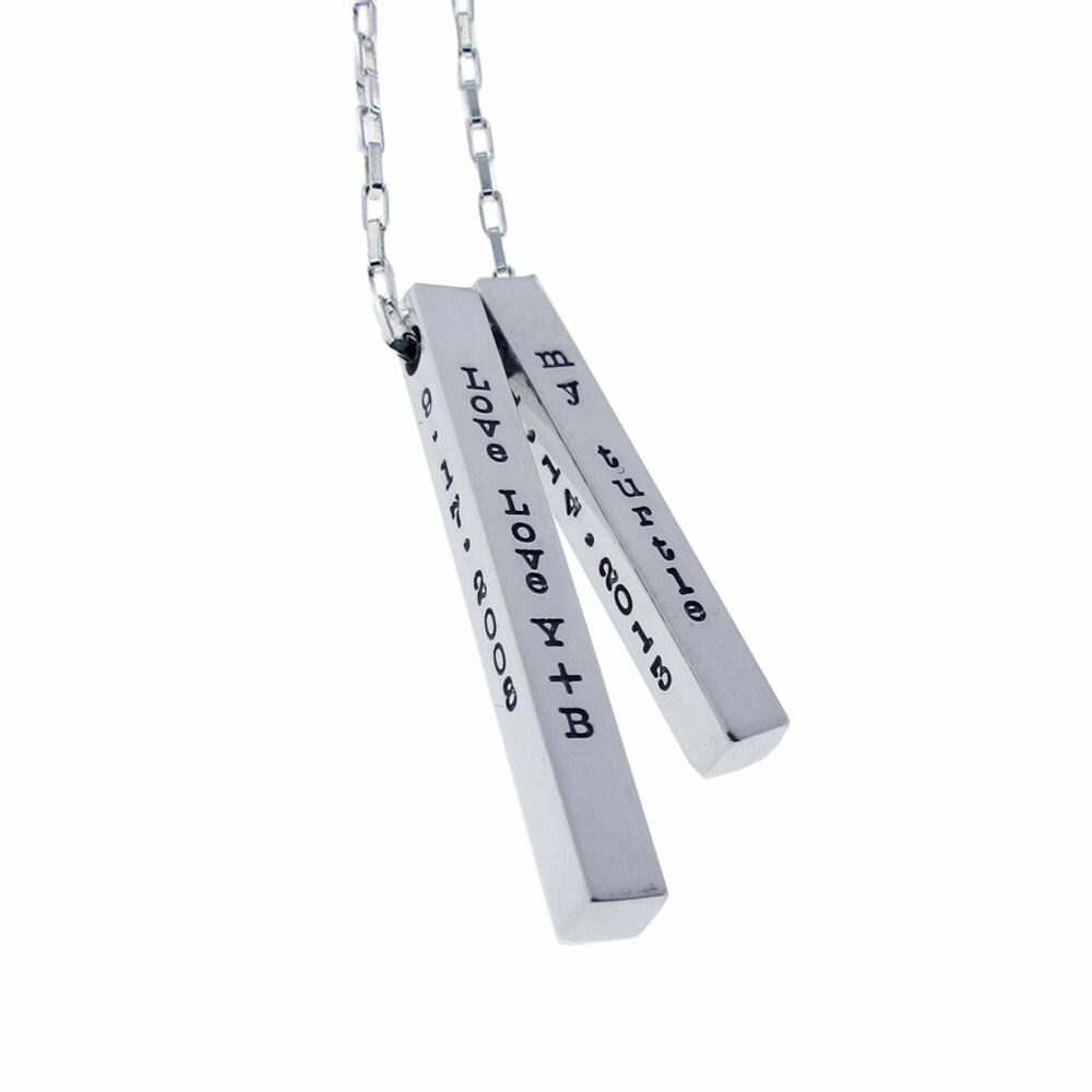 Personalized Silver Bar Pendant Necklace Hand Stamped Custom - Etsy