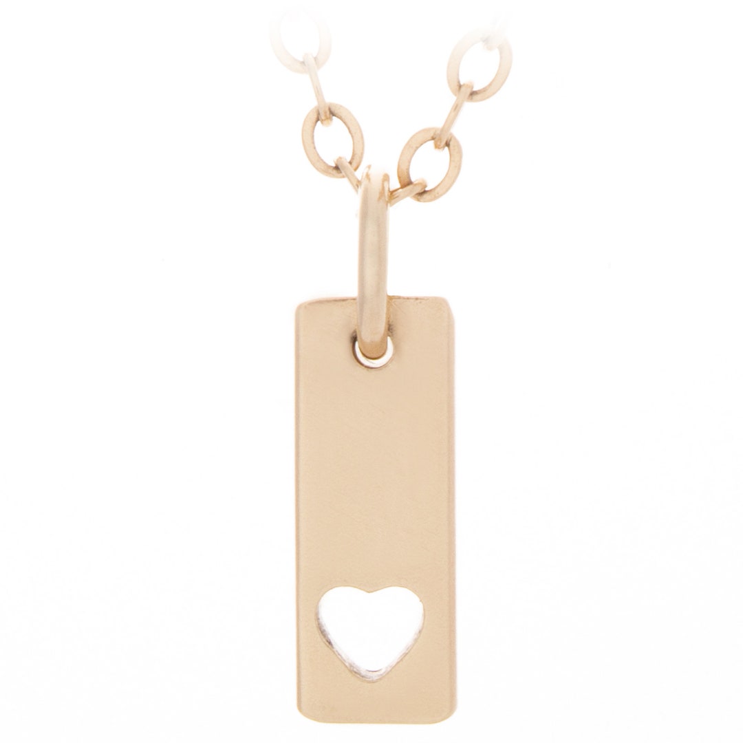 Gold Tag Necklace, 14K Gold Rectangle Charm, Heart Cutout, Gift for ...