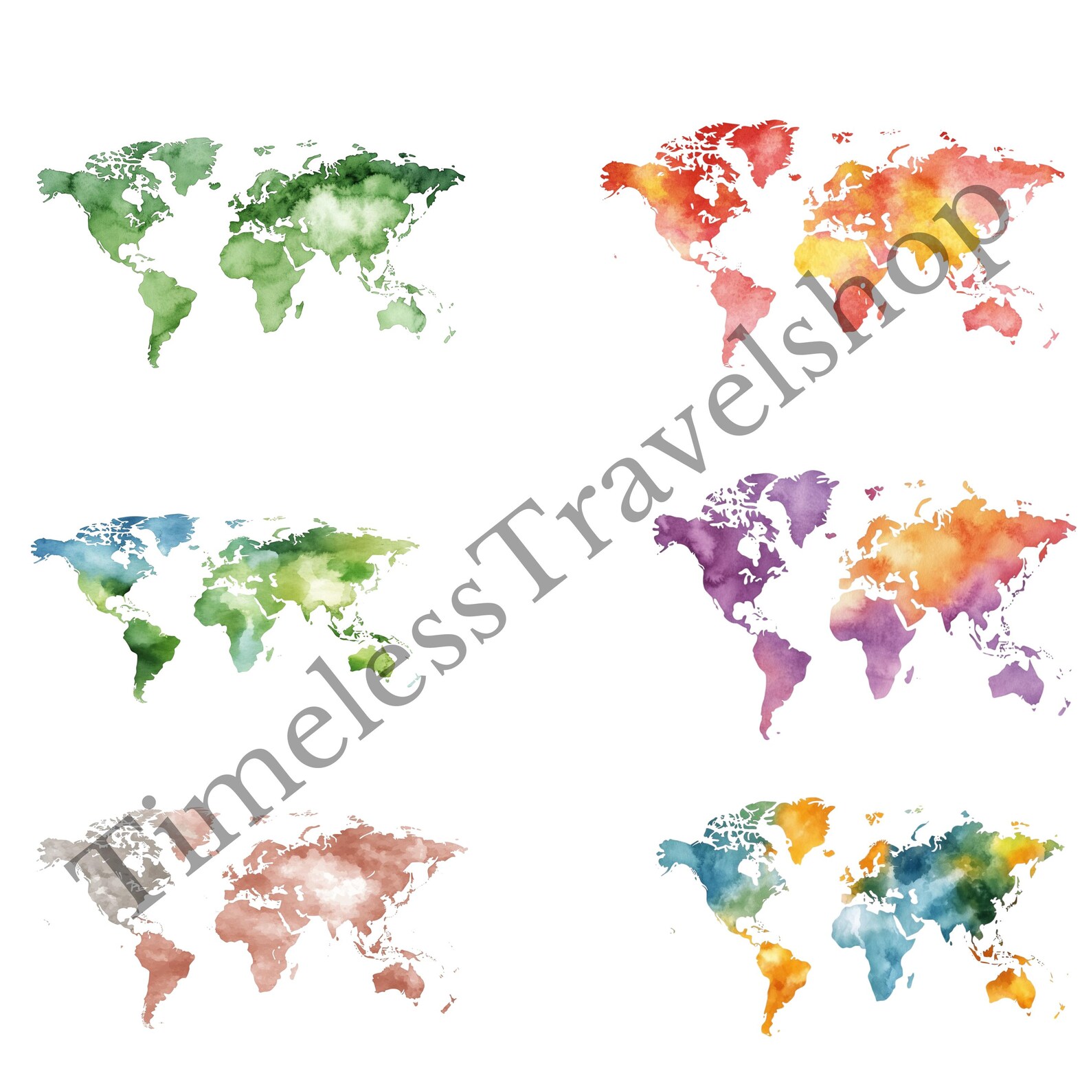 World Map Clipart | Wanderlust Clipart | World Map Watercolor Style ...