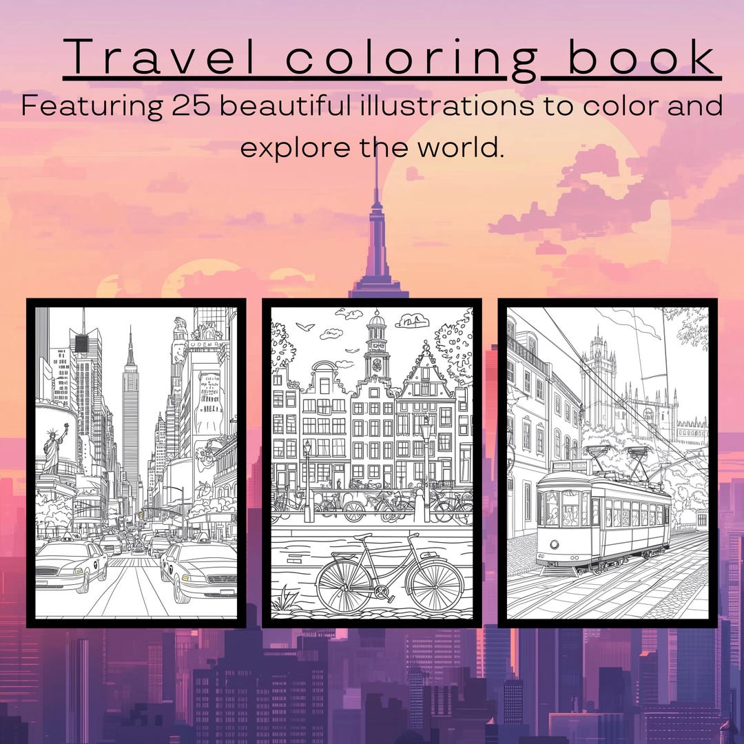 Travel Coloring Book- 25 High Detail City & Destination Pages for ...