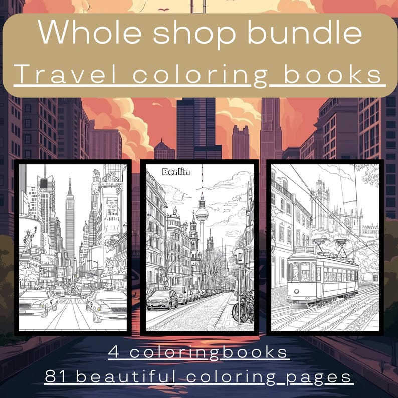 Travel Coloring Bundle | City Coloring | Coloring Shop Bundle ...