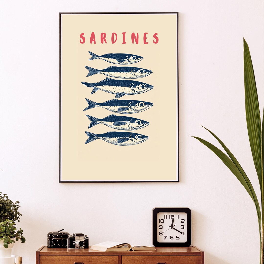 Sardines Printable Poster - Retro Mediterranean Kitchen Art ...