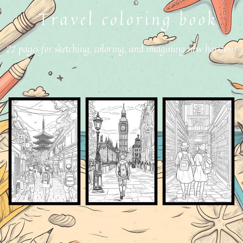 Travel Coloring Bundle | City Coloring | Coloring Shop Bundle ...