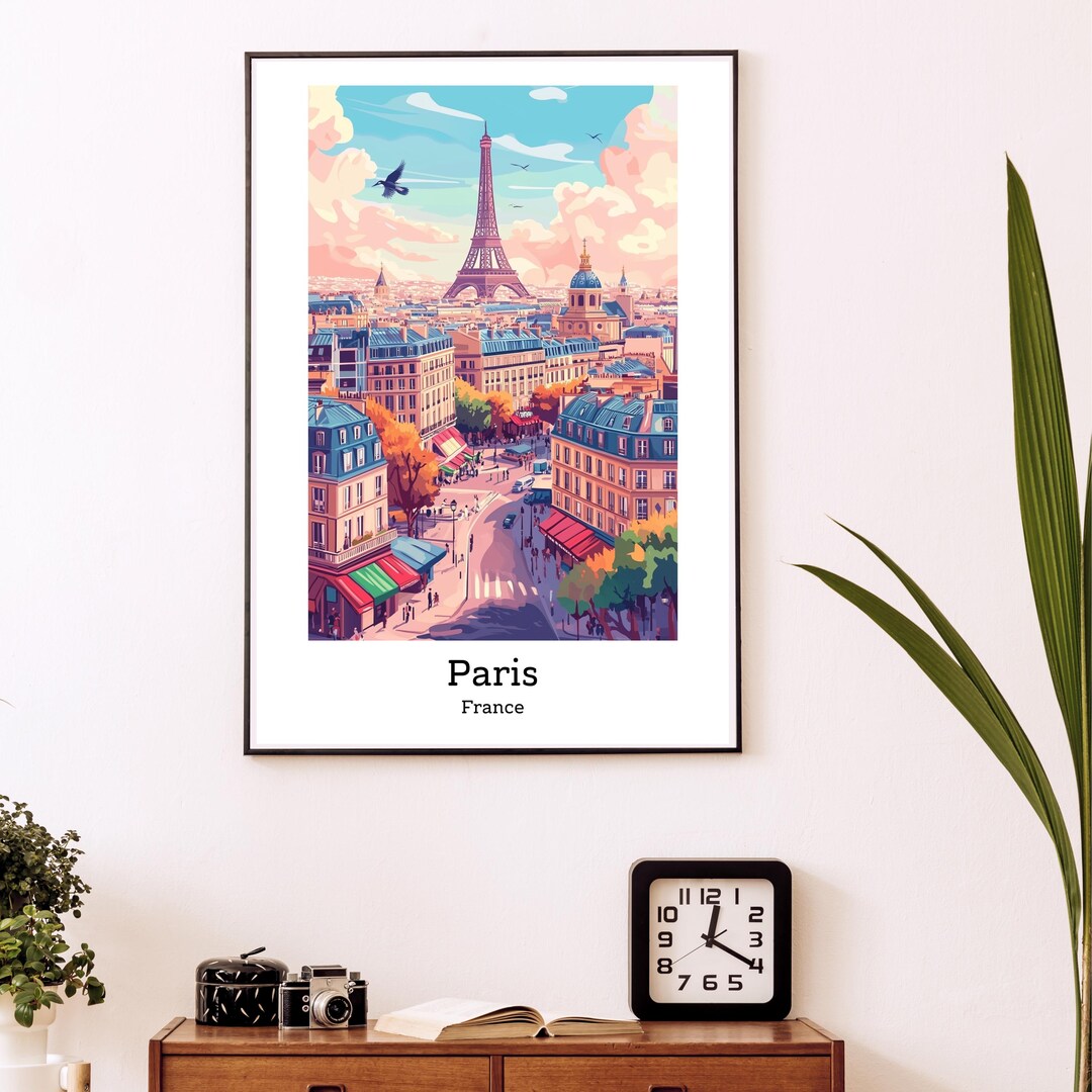 Paris Printable Poster - Eiffel Tower & Parisian Streetscape in Pastel ...