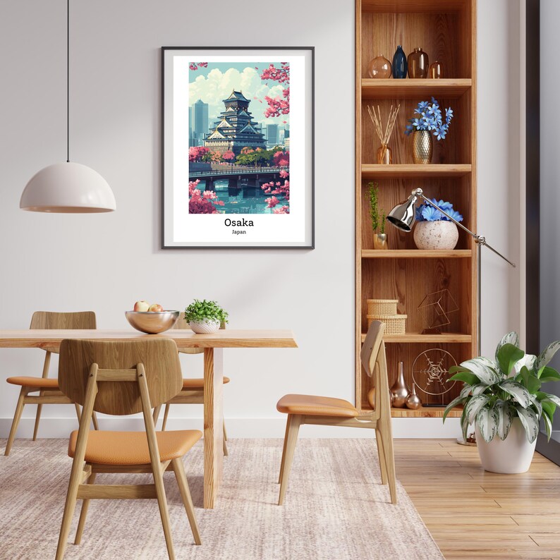 Osaka Printable Poster - Cherry Blossom Japanese Cityscape in Soft Pink ...
