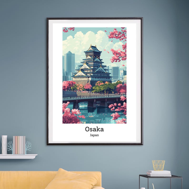 Osaka Printable Poster - Cherry Blossom Japanese Cityscape in Soft Pink ...