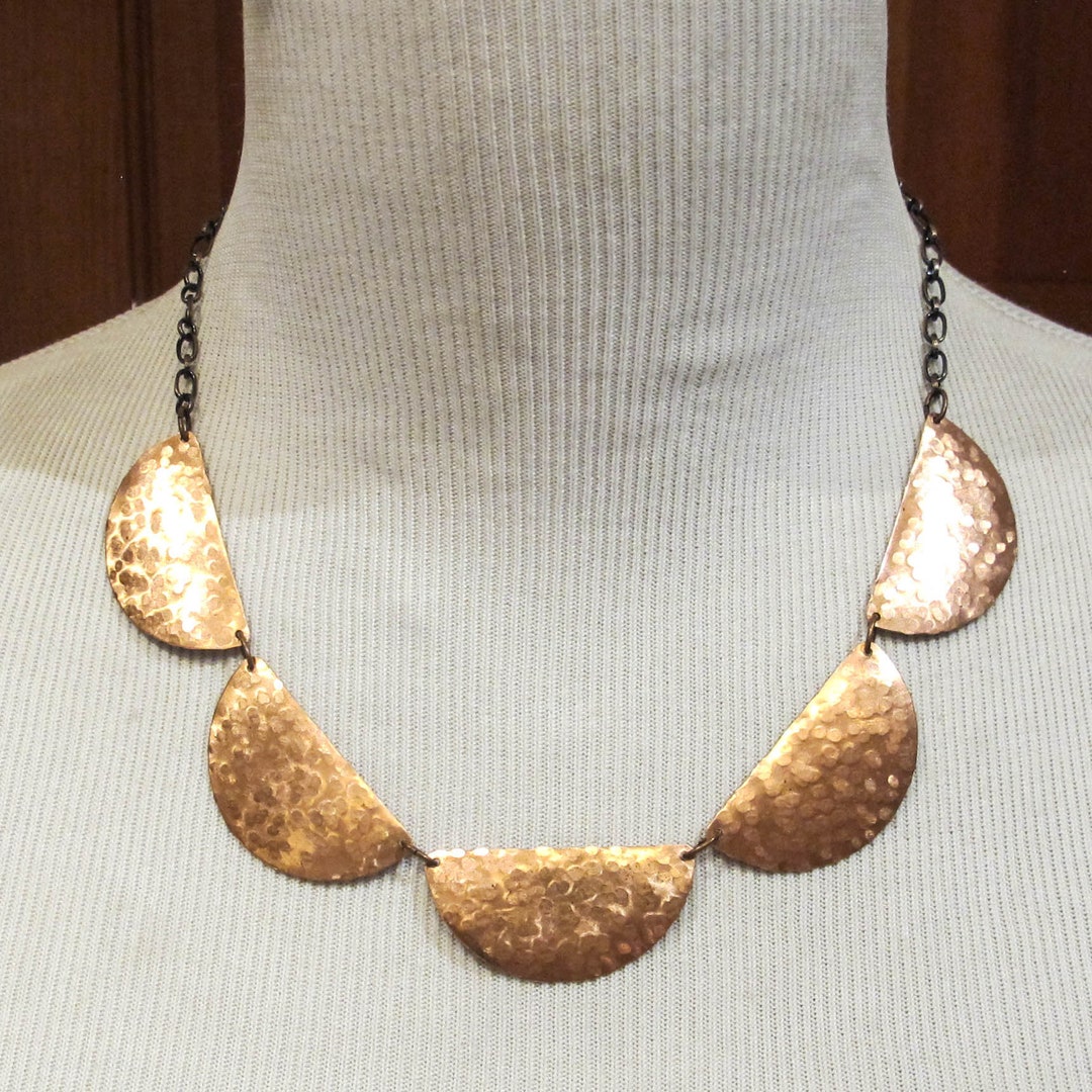 Half Moon Hammered Copper Cutouts Necklace - Etsy