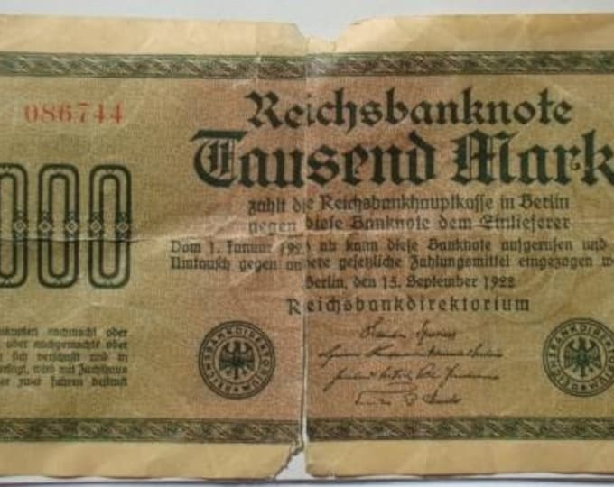 Vintage 1000 REICHSBANKNOTE September 15, 1922 Tausend Mark Germany ...