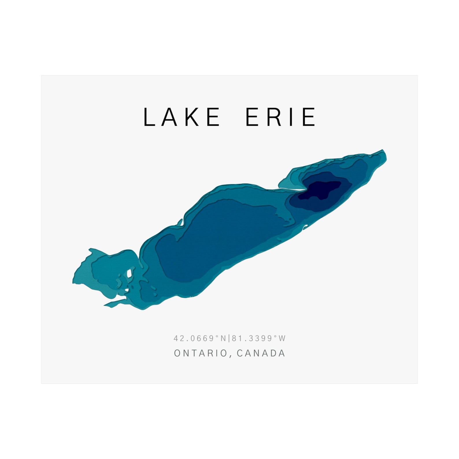 Lake Erie Bathymetry Map | 9"x11" | Wall Art Poster | Matte, Unframed ...
