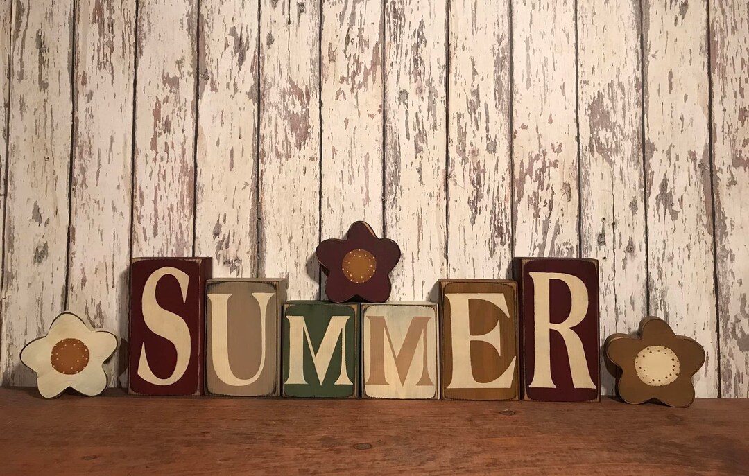 Primitive Summer Tall Block Set With Flowers-decoration-home - Etsy