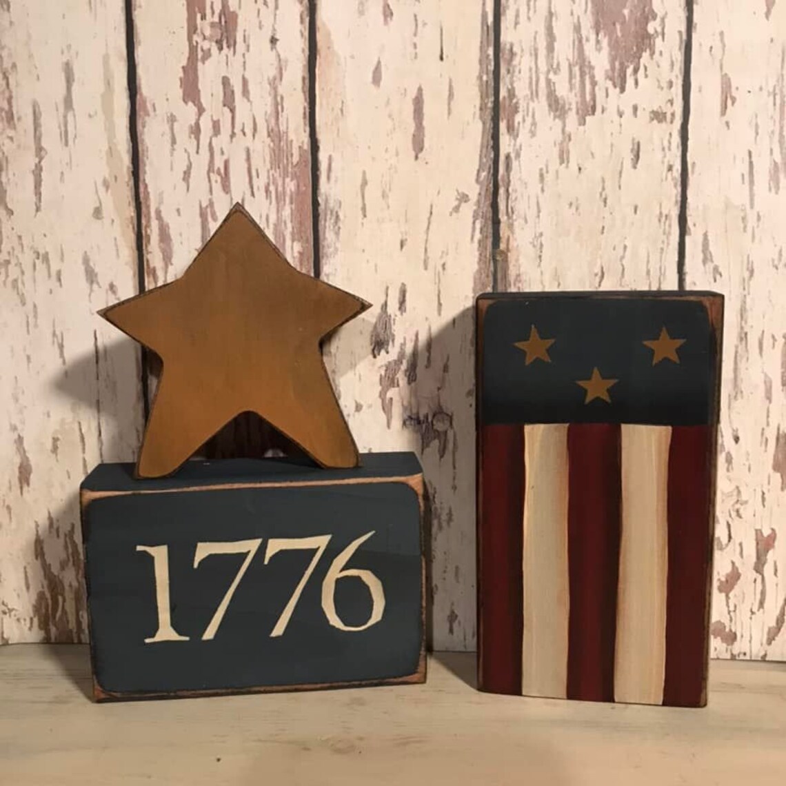 Primitive Americana 1776 Flag and Star Block Set-patriotic-4th - Etsy