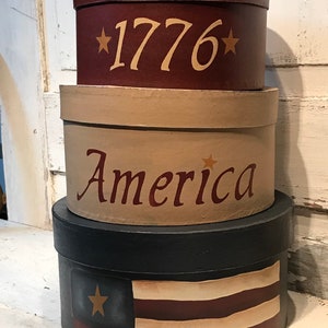 Primitive 1776 America Hand Painted Round Stacking Boxes - Etsy