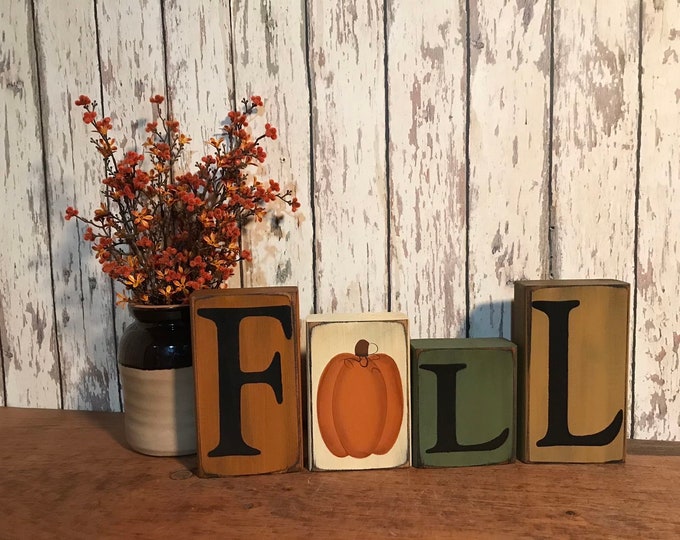 Primitive Hand Painted Fall Block Set With Handpainted Pumpkin-shelf ...