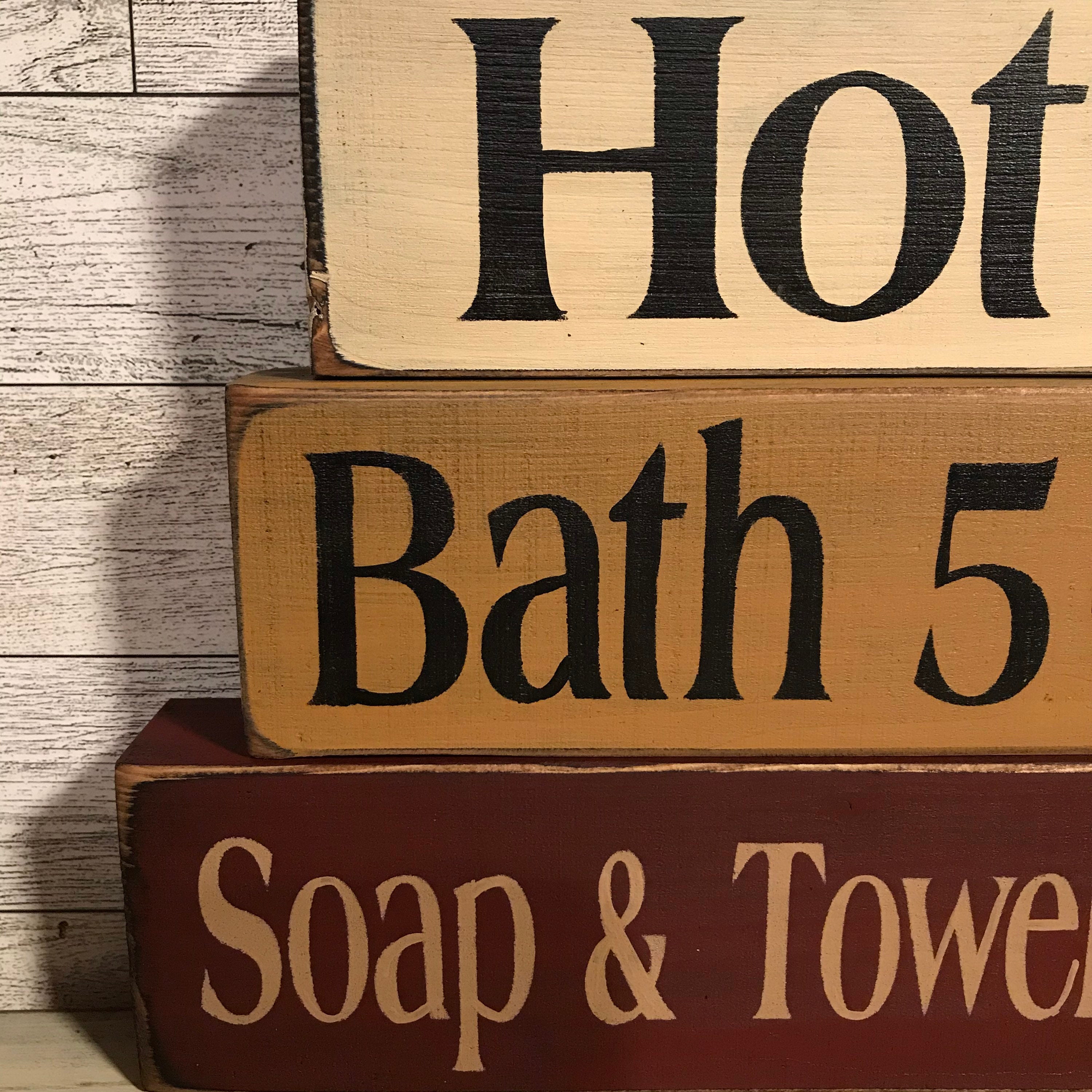 Hot Bath 5 Cents-soap and Towel 3 Cents Primitive Wood Stacking Blocks ...