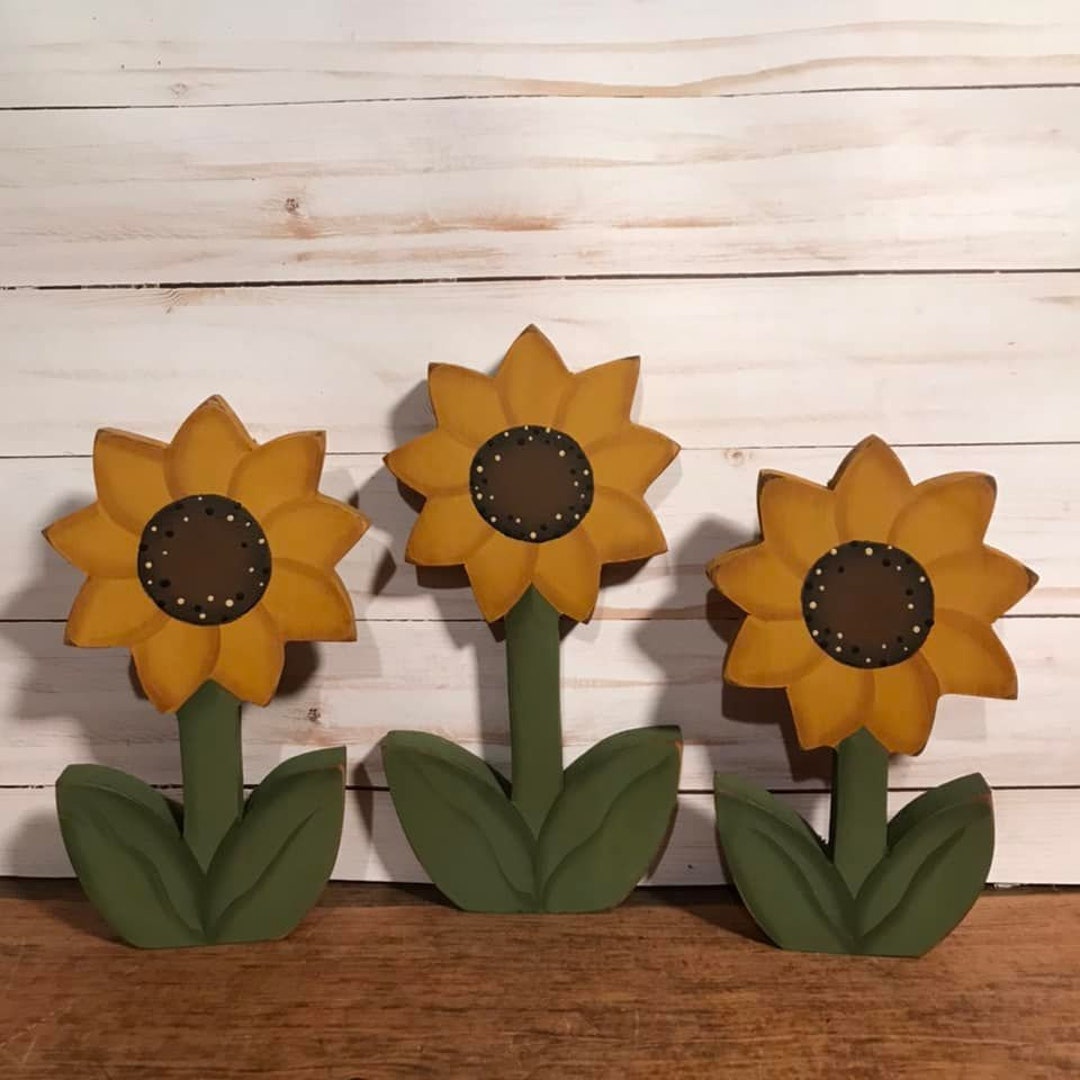 Primitive Wood Sunflower Shelf Sitters Set of 3 2097 - Etsy