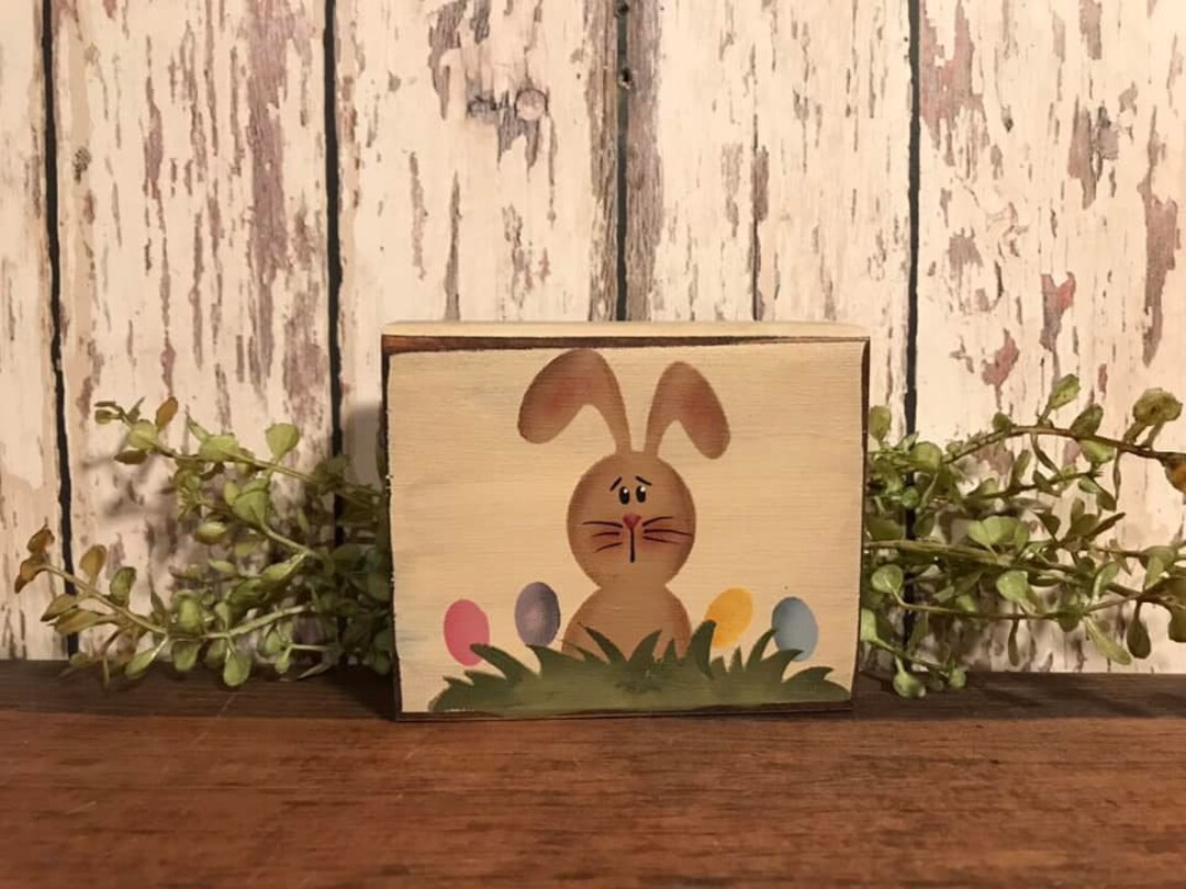 Bunny and Eggs Primitive Wood Block Shelf Sitter Primitive - Etsy