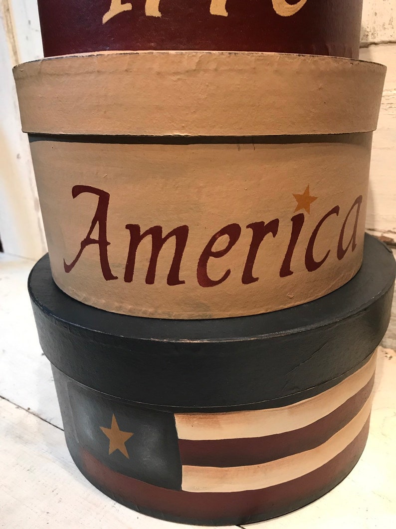 Primitive 1776 America Hand Painted Round Stacking Boxes - Etsy