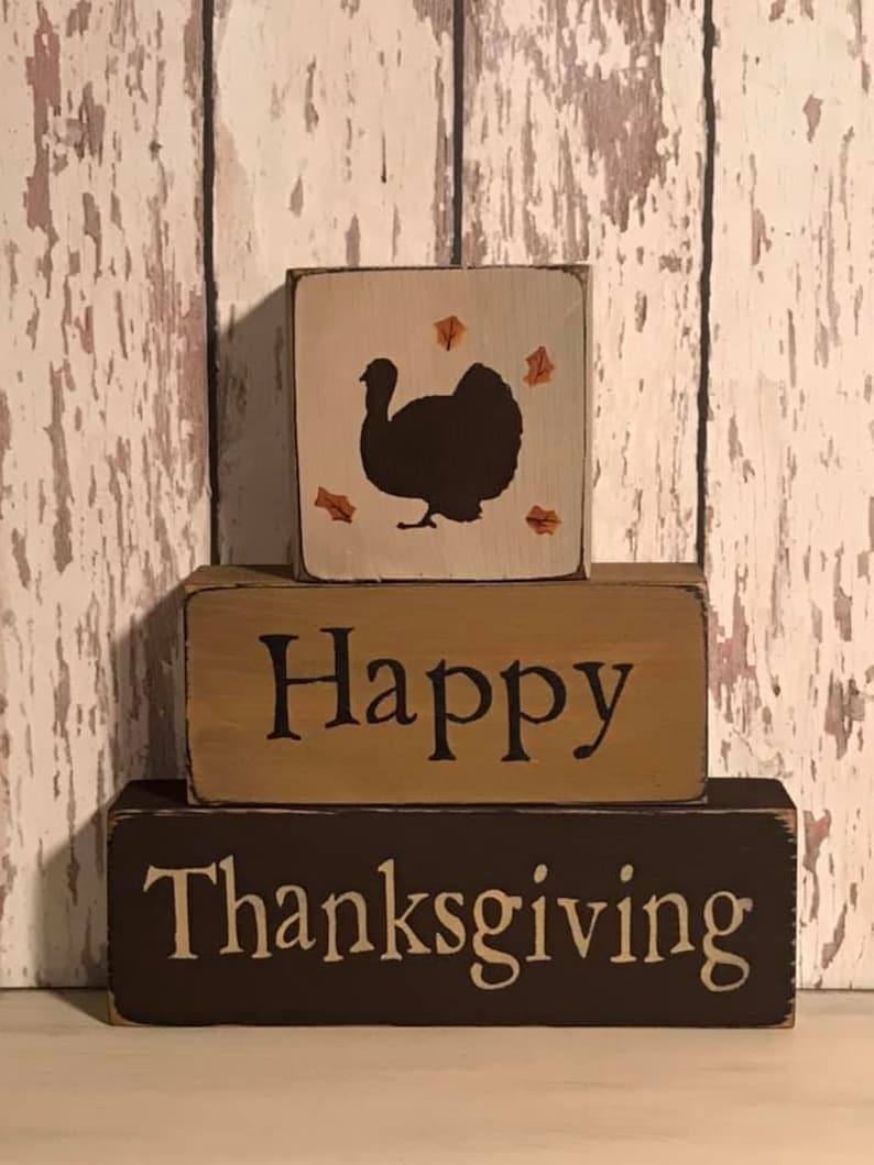 Happy Thanksgiving Primitive Wood Stacking Block Set 118 - Etsy