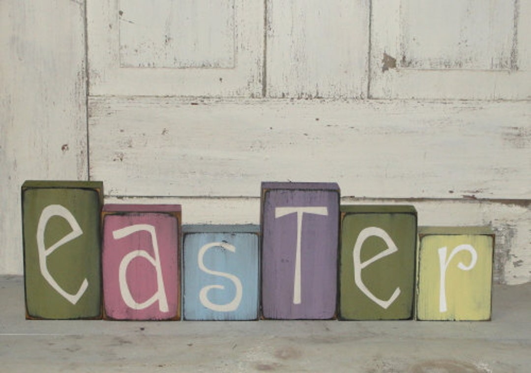 Primitive Easter Wood Standing Block Set Spring Decor Easter Decor ...
