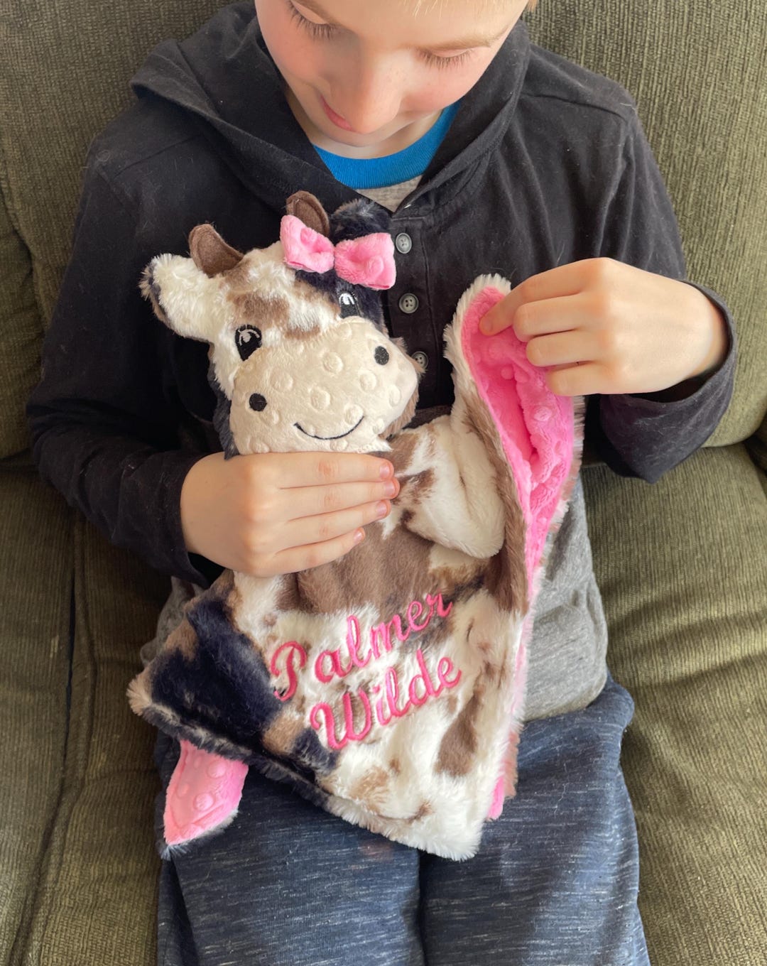 Ultra Soft Cow Lovey With Plush Toy/custom Personalized Minky Girl ...