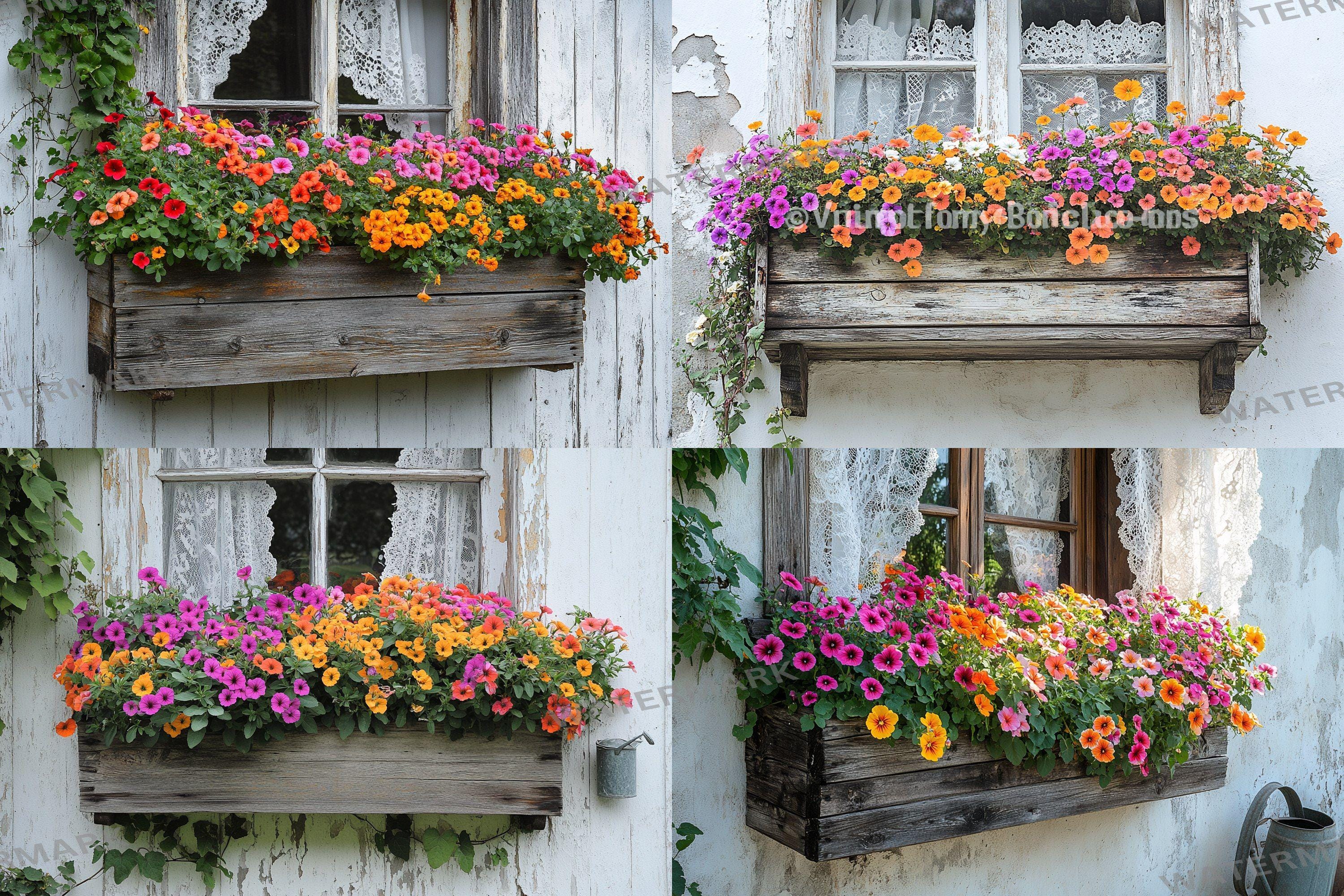 Vintage Window Box Digital Background, Rustic Floral Photo Overlay (JPG ...