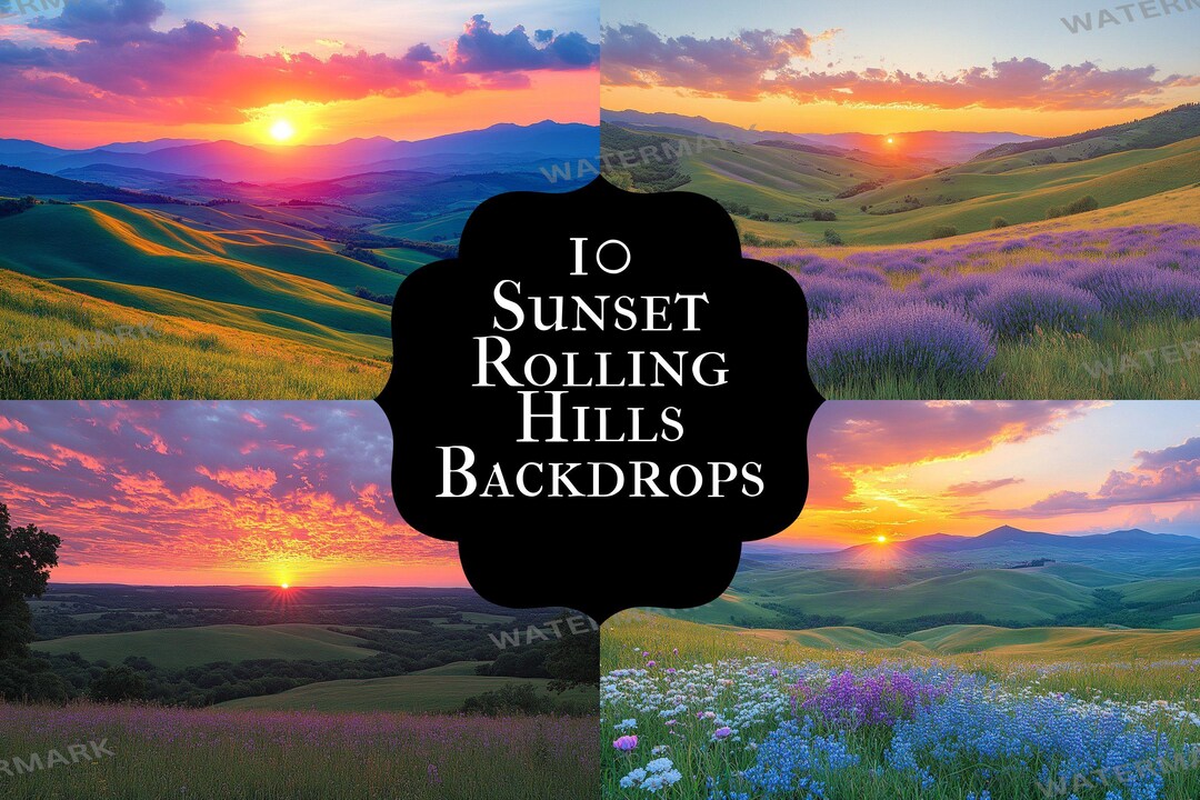 Sunset Rolling Hills Backdrop: 10 Jpgs for Outdoor Photography, Photo ...
