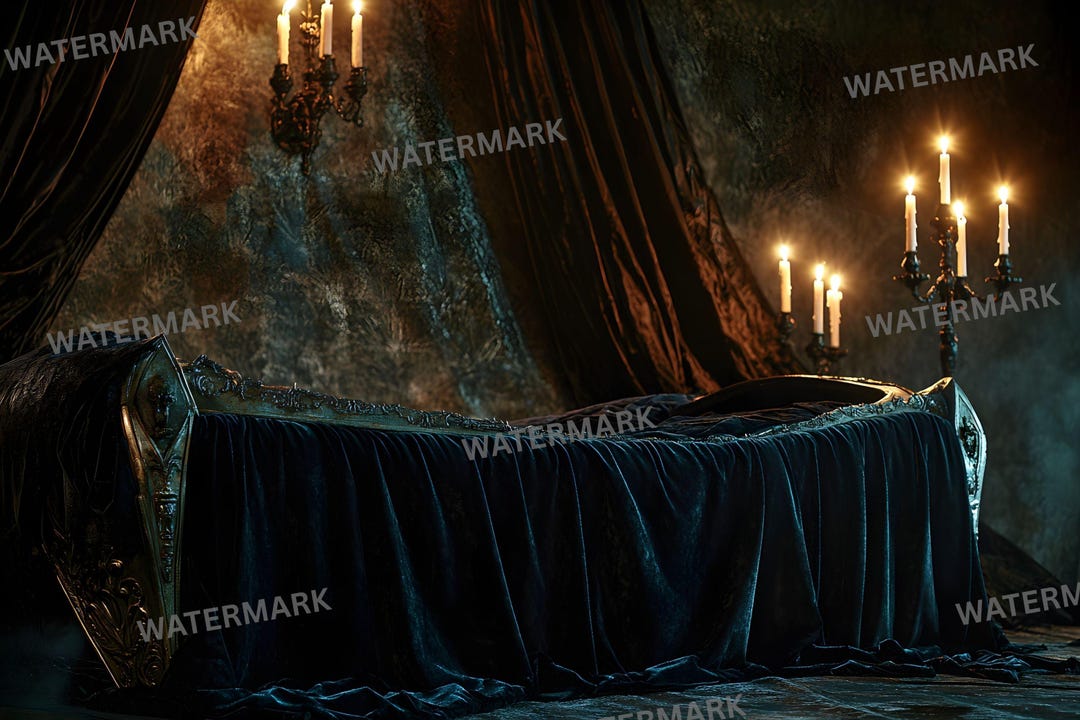 Eerie Coffin Room Digital Backdrop, Spooky Halloween Photography Prop ...