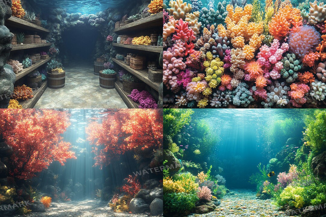 Underwater Digital Backdrop: 8 Pngs for Magical Sea Photography ...